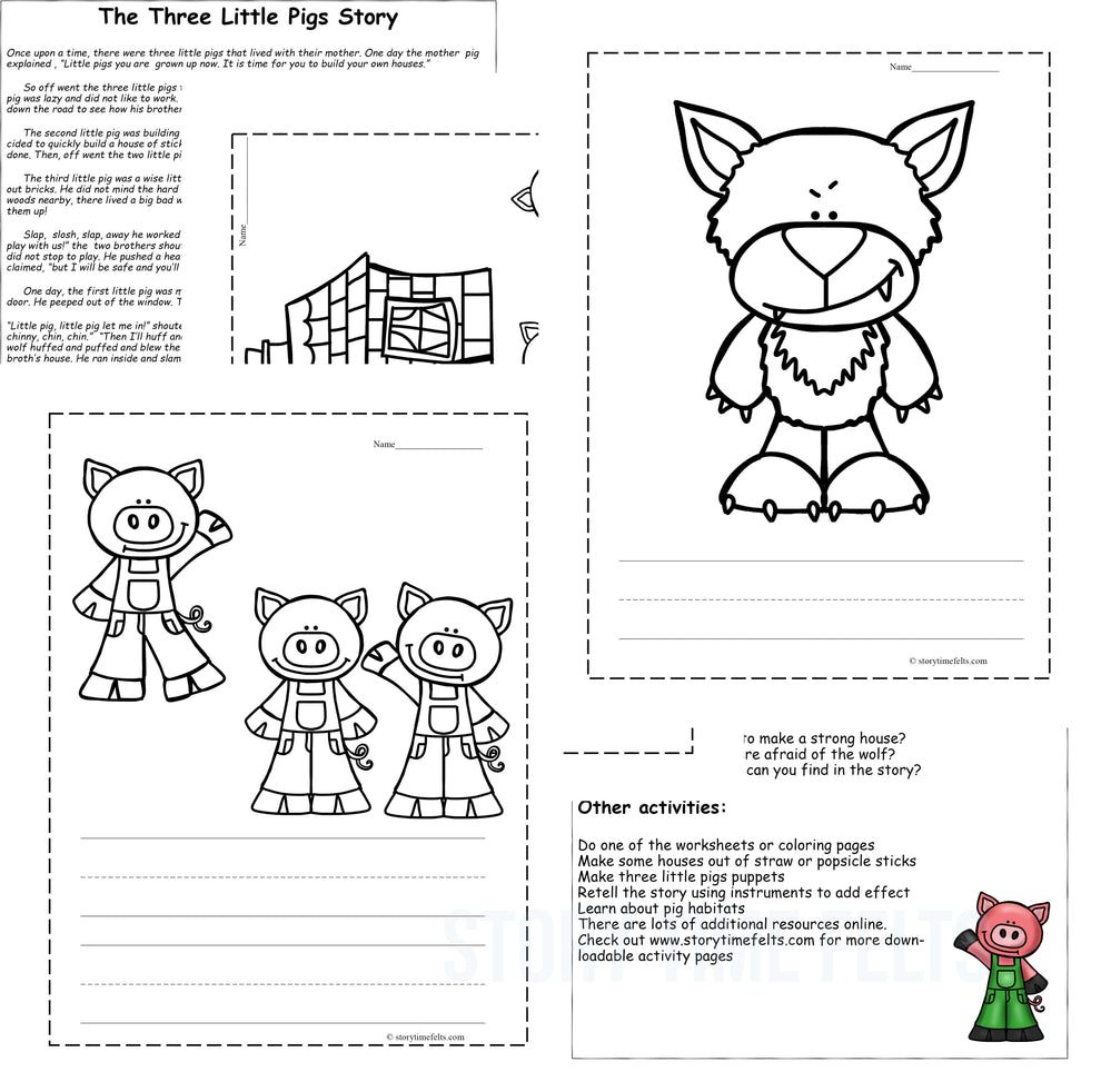 Three Pigs Story and Activity Pages – Story Time Felts